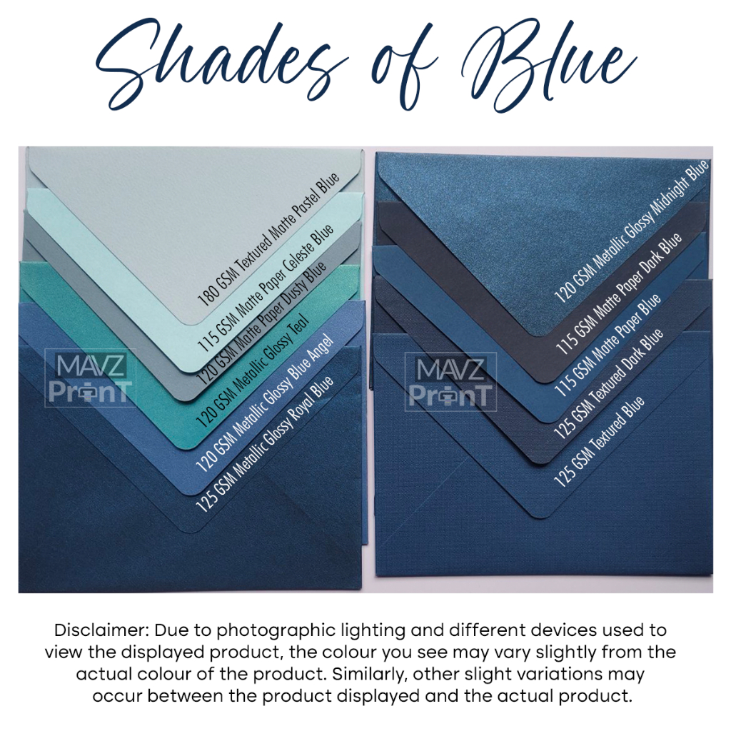 Shades of Blue Envelope for Wedding Baptismal Birthday Debut Size 5R ...