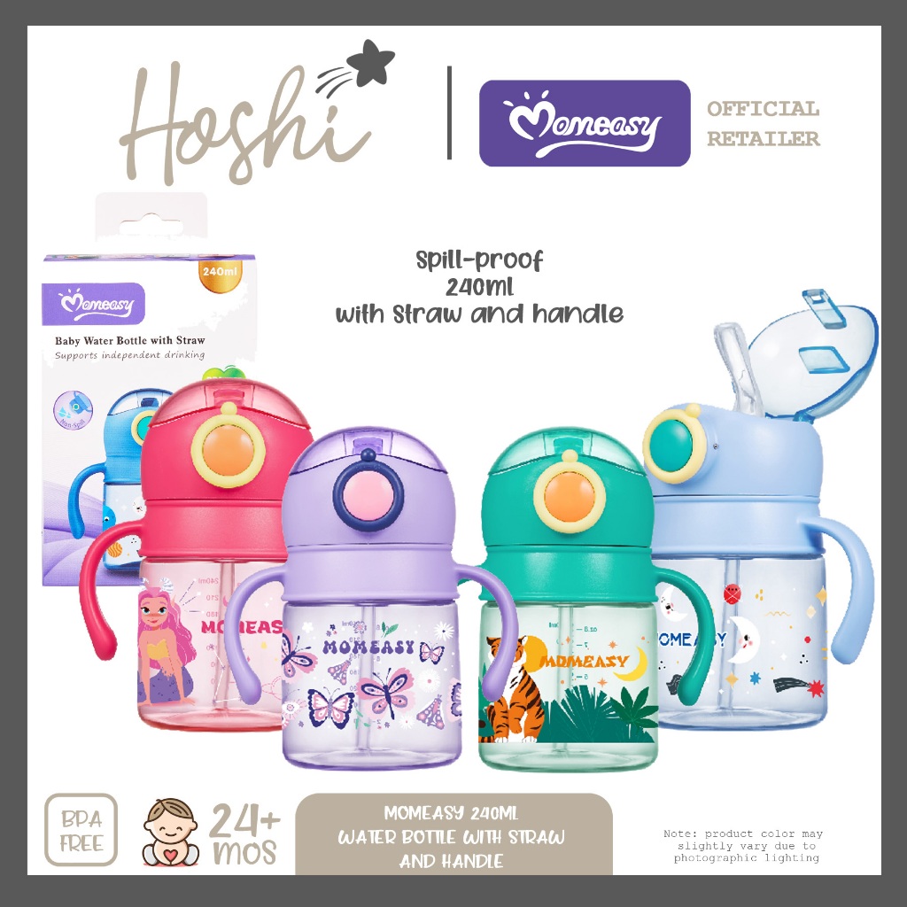 Hoshi Baby x Momeasy 240ml Spill Proof Water Bottle with Straw and ...
