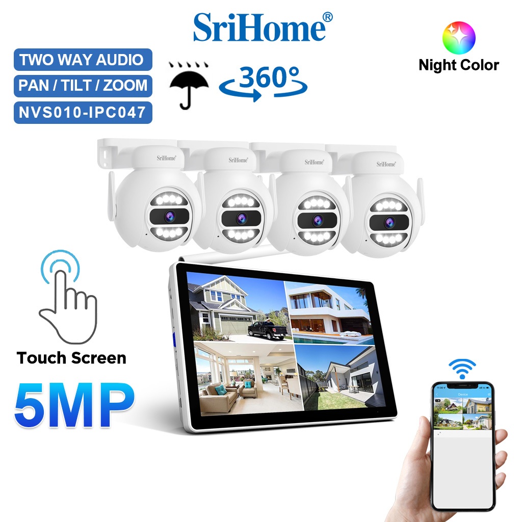 Srihome NVS010 4/8CH 5MP Wifi Security Camera System 10.1 Inch Touched ...