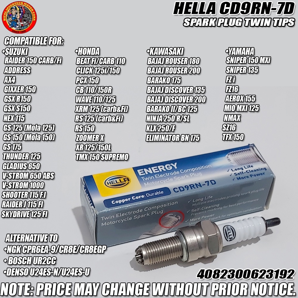 HELLA CD9RN-7D SPARK PLUG TWIN TIPS / TWIN ELECTRODE COMPOSITION ...