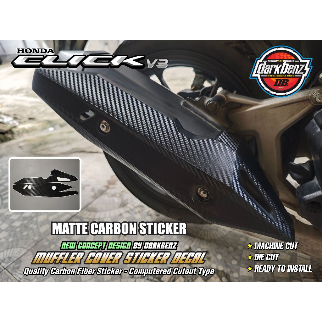Honda Click Version 3 Black 3D Quality Matte Carbon Fiber Sticker Decal ...
