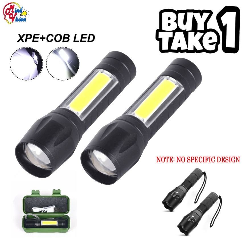 BUY 1 TAKE 1 Tactical Flashlight XPE+ Police Cree LED Built-in Battery ...