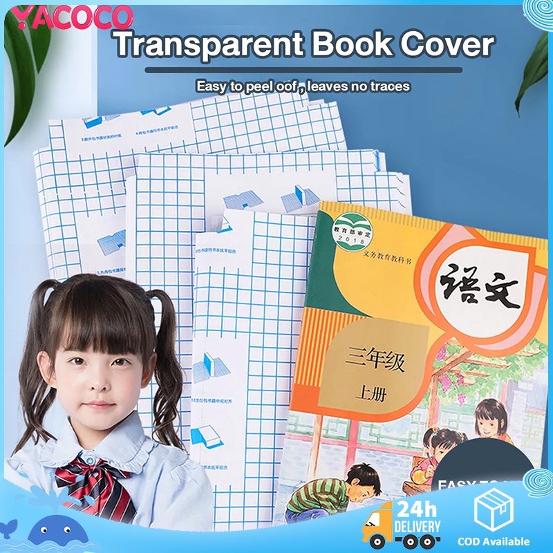 10 Sheets Transparent Self-adhesive Book Wrap Protective Cover S/M/L ...