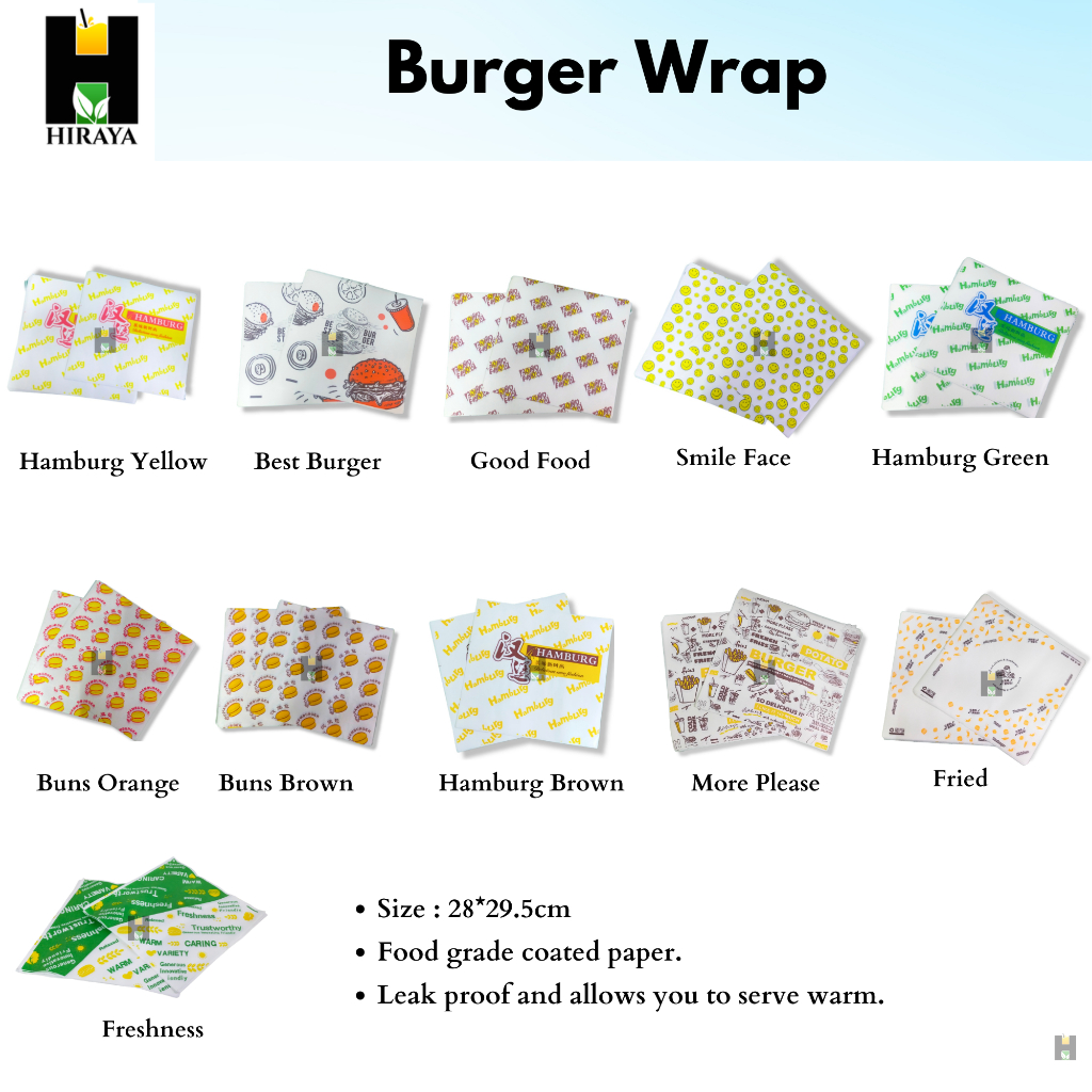 100 PCS Wax Paper/ Burger Wrapper Non Grease Cake Greaseproof Burger ...