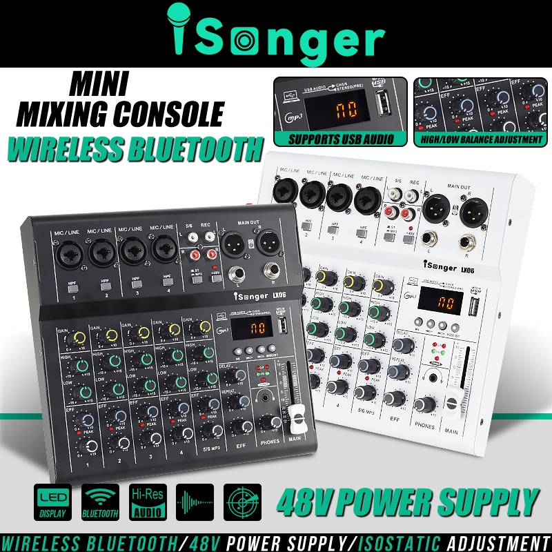 Professional Audio Mixer 6 Channel with Effects Bluetooth USB Player ...