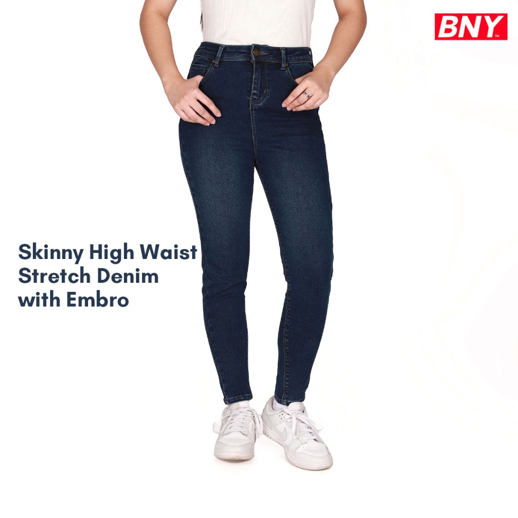 BNY Ladies' Skinny H-Rise Stretch Denim W/ Embro Details (309) | Shopee ...