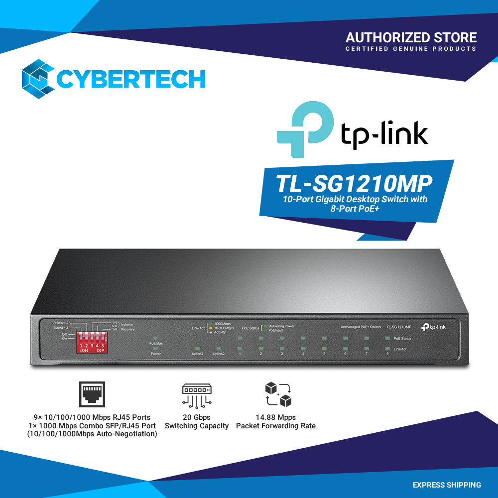 TP-Link TL-SG1210MP 10-Port Gigabit Desktop Switch with 8-Port PoE+ ...