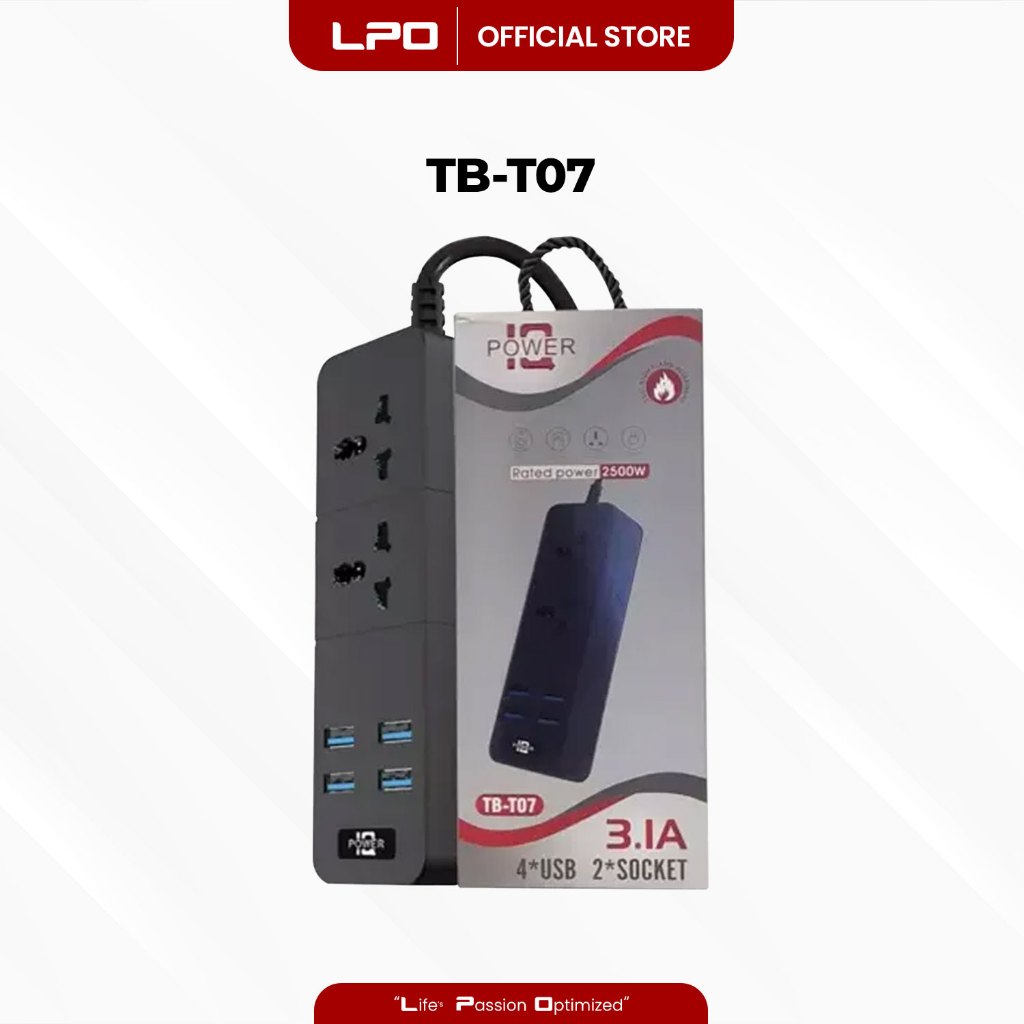LPO TB-T07 2 Gang Power Extension Cord With One Main Switch With 4 USB ...