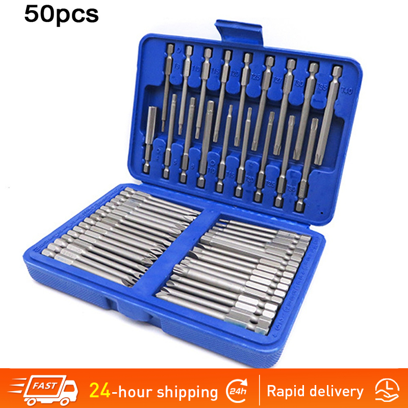 50pc 75mm Extra Long Screwdriver Bit Set Security Head Screwdriver Bits Kit Torx Star Hex Spline ...