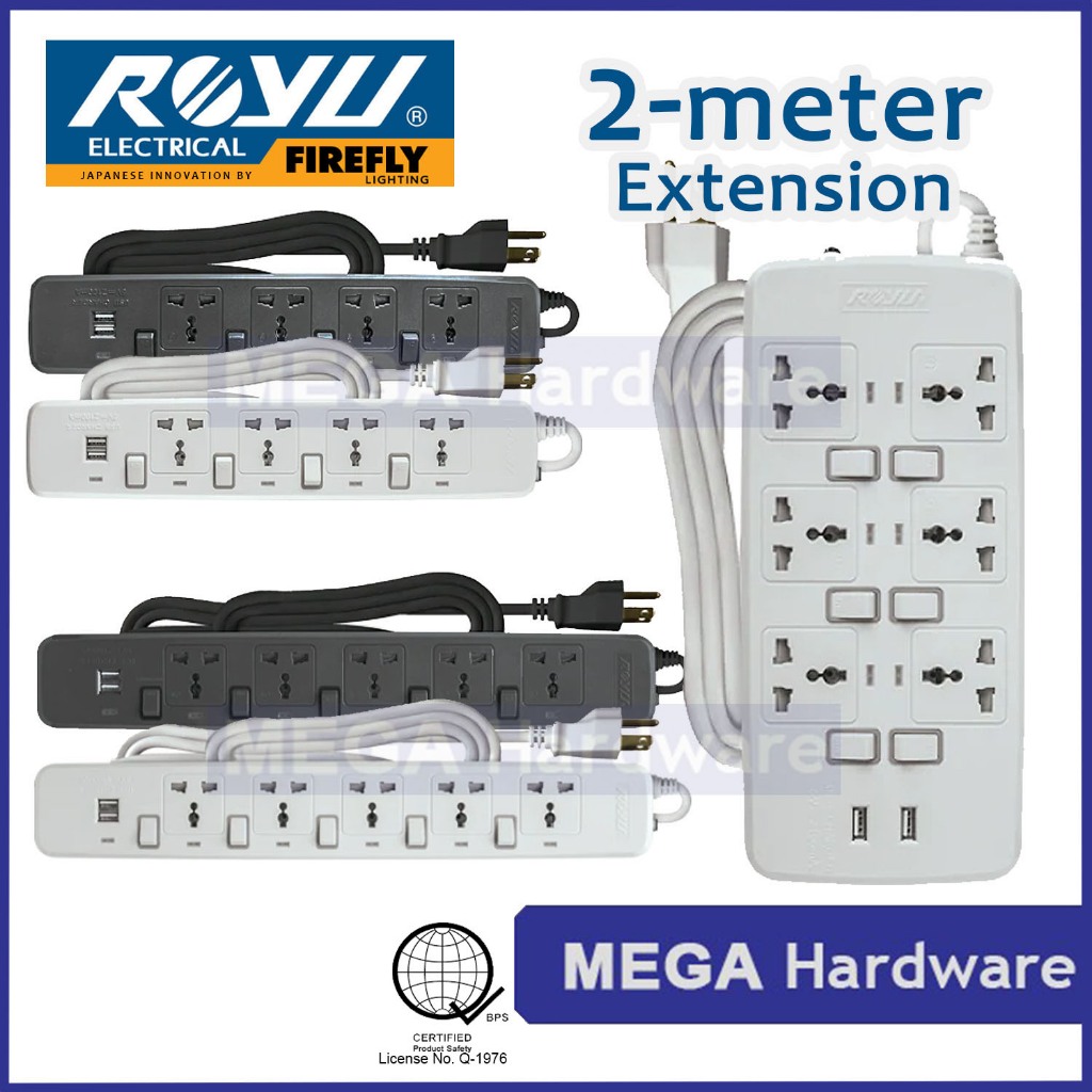 ROYU Extension Cord with INDIVIDUAL Switch (with USB and USB Cable)(4 ...