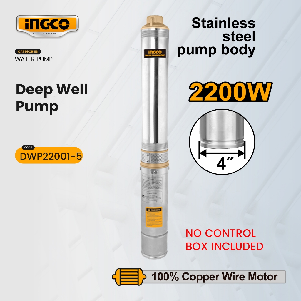 Ingco 4-Inch Deep Well Pump 2200W Stainless Steel Body DWP22001-5 ...