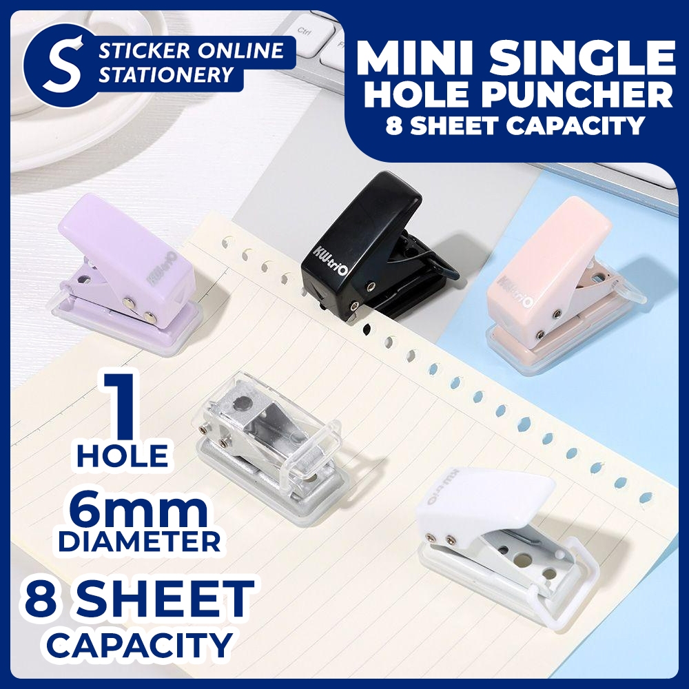 KW-triO Mini Single Hole Puncher 6mm Diameter Compact Design 8 Sheet ...