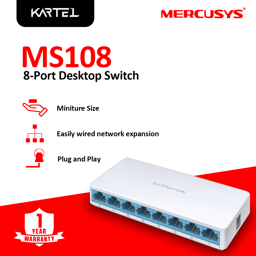 Mercusys MS108 8-Port 10/100Mbps Desktop Switch | Made by TP-Link | Shopee Philippines