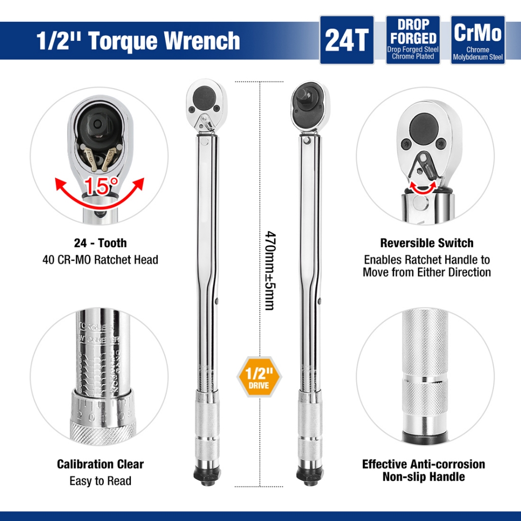 Preset Adjustable Torque Wrench 1/2" 28-210nm 1/4” 5-25nm Drive Torque ...