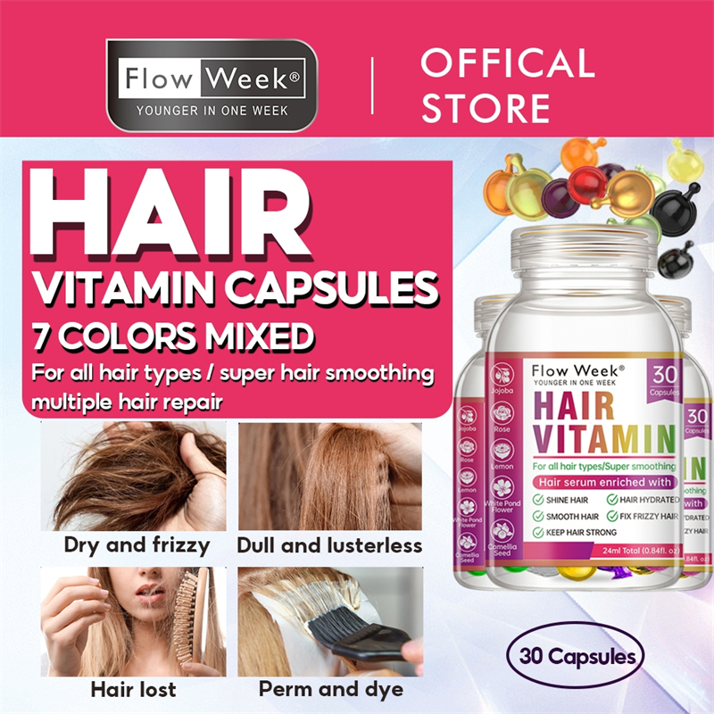 Flow Week Hair Vitamin Capsules Repair Damaged Hair | Anti-Hair Loss | Smooth & Shiny Hair ...