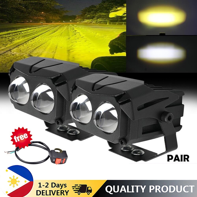 【COD】2PCS Mini Driving Light Motorcycle Mdl With Dual Lens Led Light White+Yellow 3 Wire With ...
