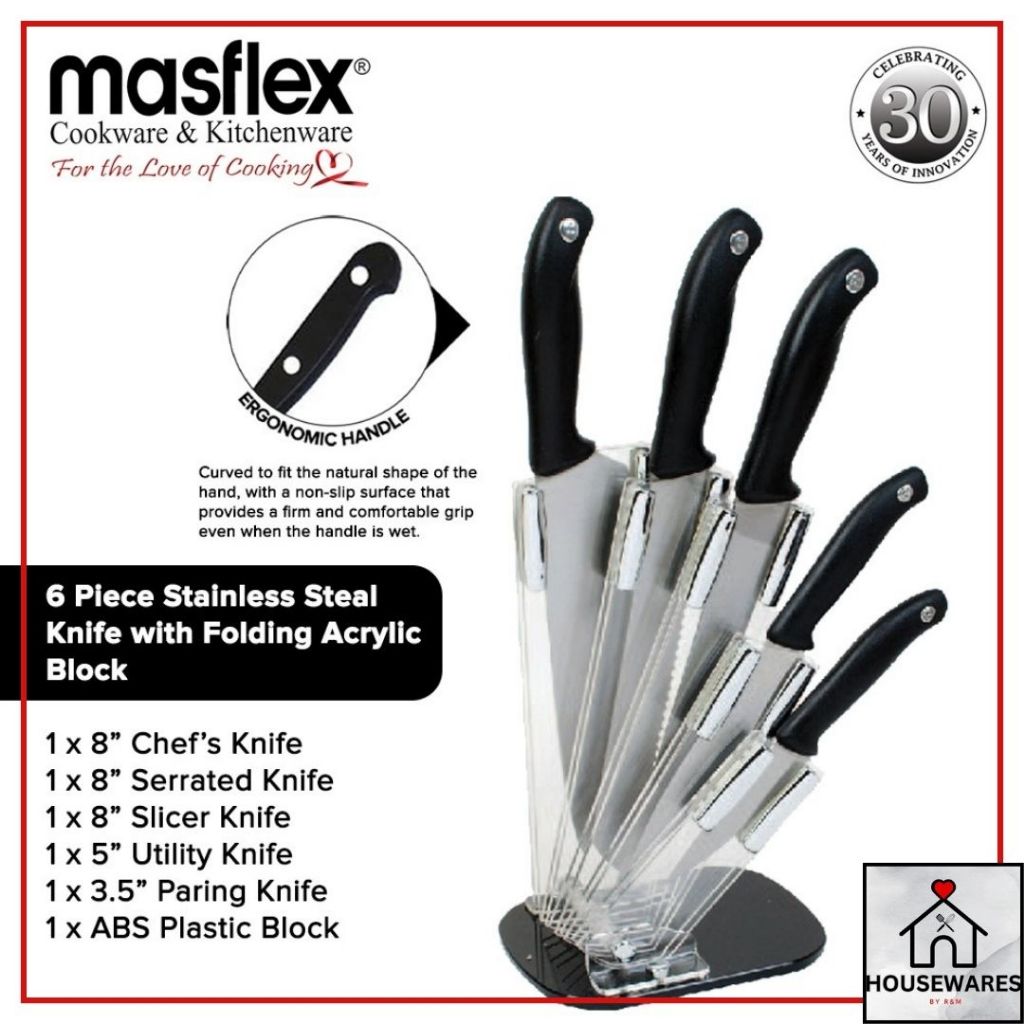 Masflex Knife Set w/ Acrylic Block (6 pcs) | Shopee Philippines