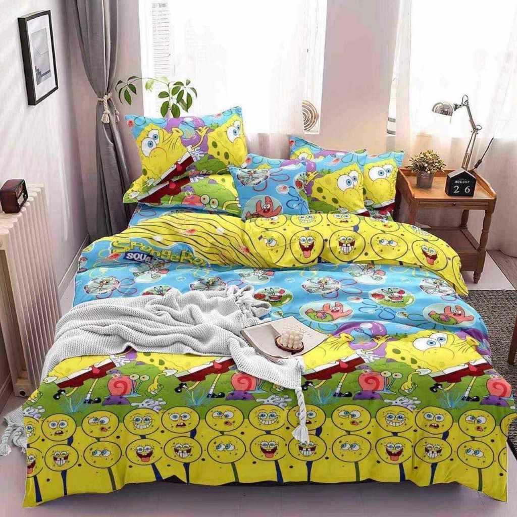 fully garterized bedsheet SPONGEBOB 3in1 with pillow cases | Shopee ...