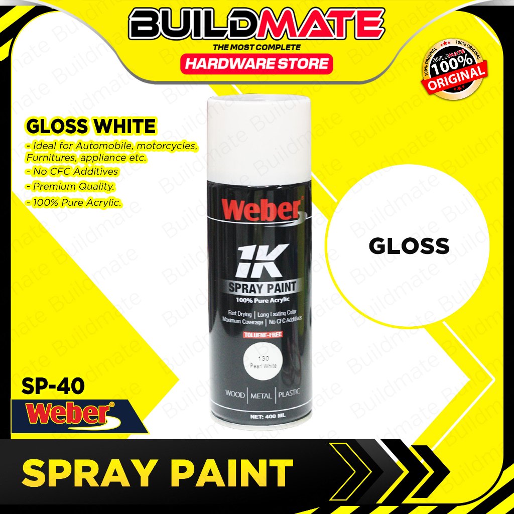 BUILDMATE WEBER 400ML Auto Spray Paint SP-40 WHITE Auto Quick Drying ...