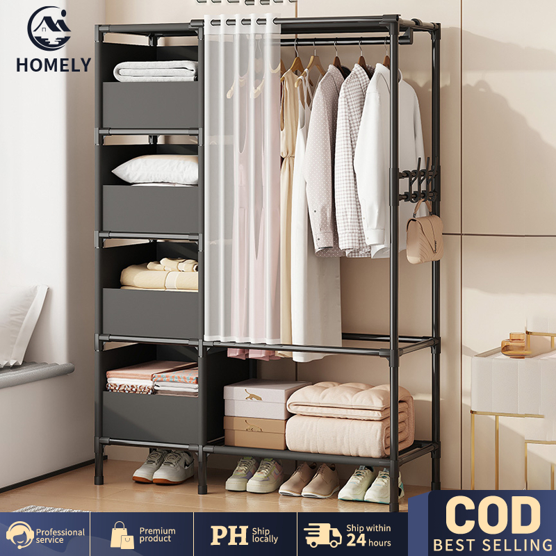 🪄COD🪄Dustproof Wardrobe Cabinet Clothes Rack with Curtain Multifunction ...