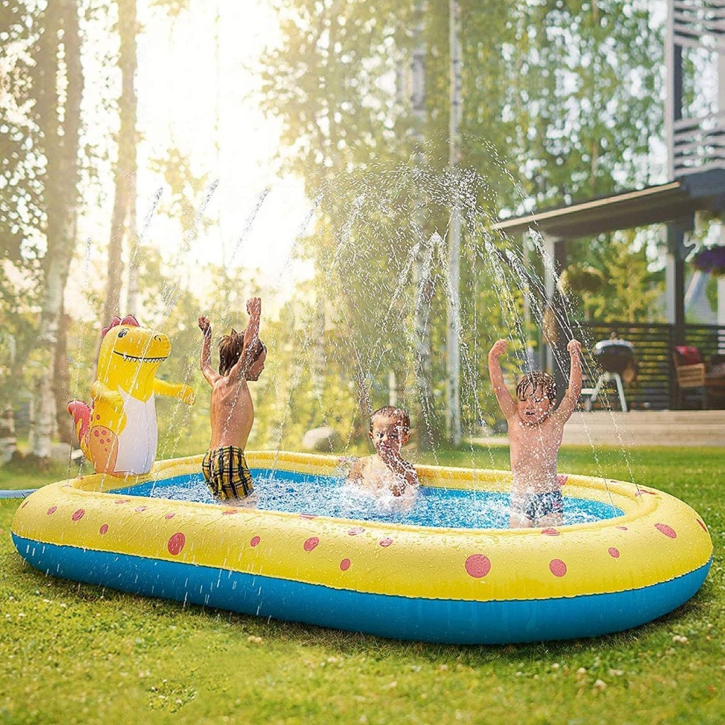 Inflatable Water Play Pool for Kids with Dinosaur Fountain, Outdoor and ...