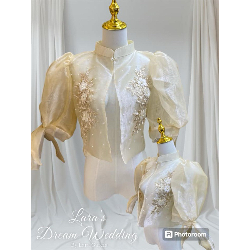 Filipiniana Modern Top with Puff Sleeves and Lace Patchwork for Women ...