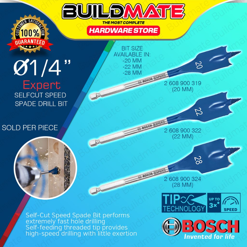 Buildmate x BOSCH 152MM Expert Self Cut Speed Spade Bits for Flat Wood ...