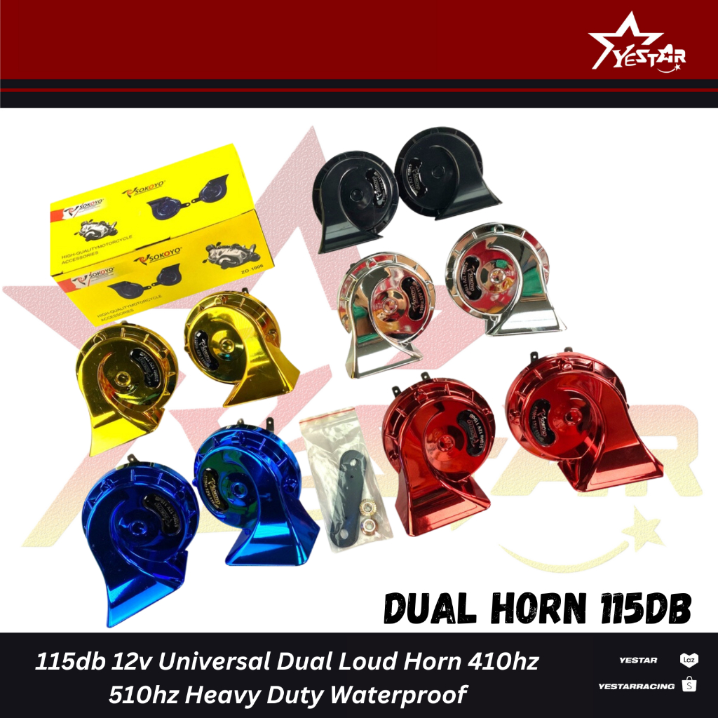 Yestar Racing 115db 12v Universal Dual Loud Horn 410hz 510hz Heavy Duty ...