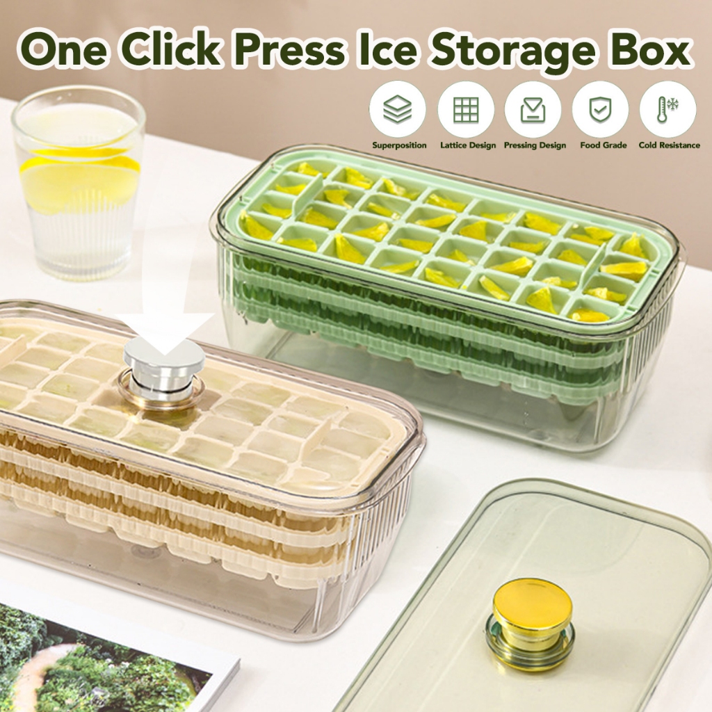 64 Grids Ice Mold One Click Press lce Storage Box Ice Cube Molder Tray ...