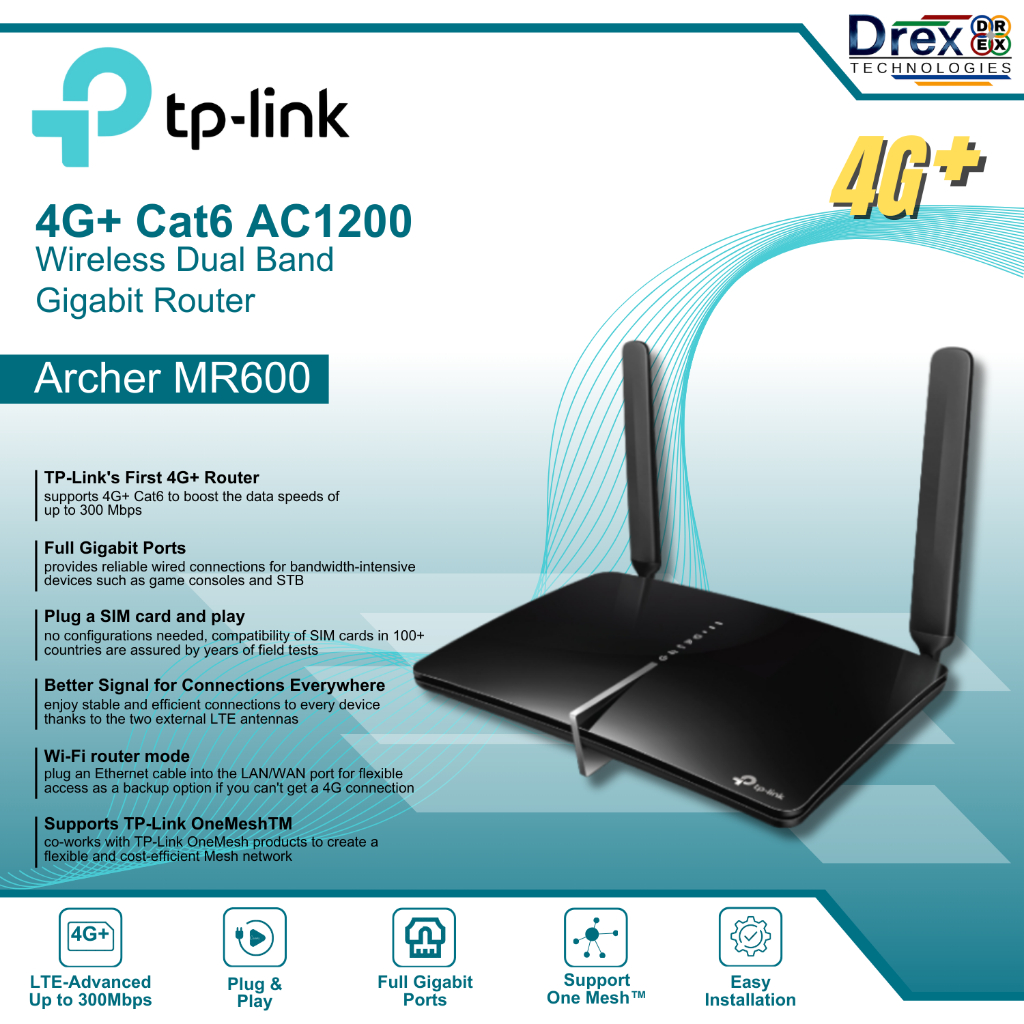 TP-LINK 4G+ Cat6 Archer MR600 AC1200 Dual Band Gigabit Router | Shopee ...