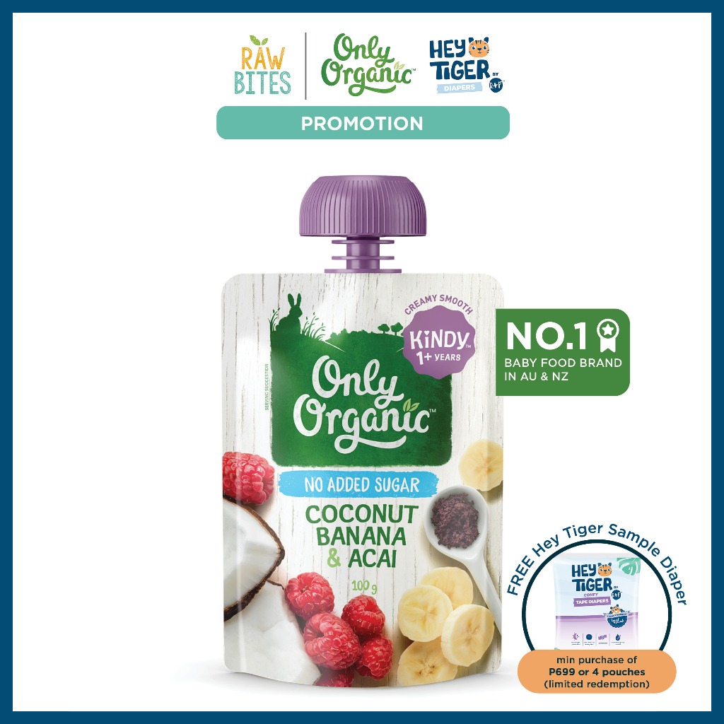 Only Organic Baby Food Coconut Banana Acai 100g [12 mos+] (No Added ...