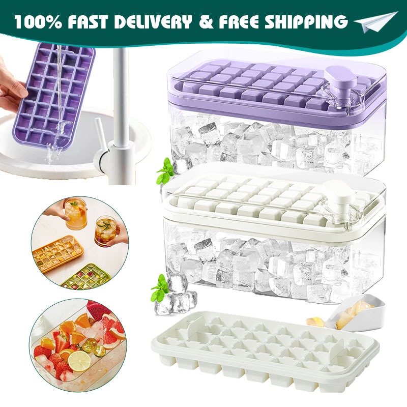 Double Layer Ice Cube Tray with Ice Spoon 64 pcs Large Capacity Ice ...