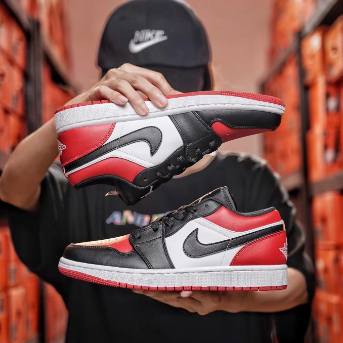 J1 Low cut retro " Bred toe " red white black Sneakers men and women ...