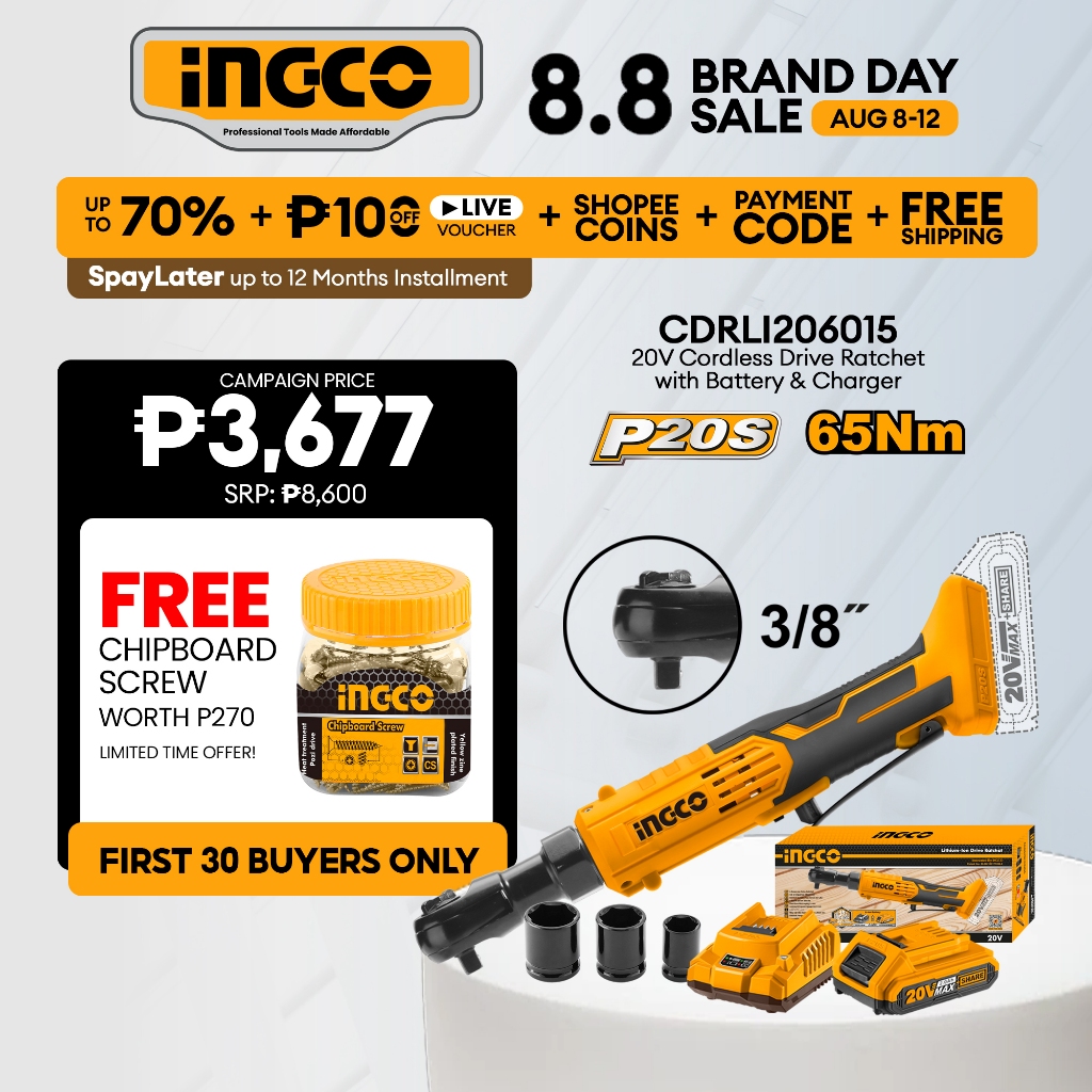 Ingco 20V Lithium-Ion Drive Ratchet High Torque Versatile Socket Set ...