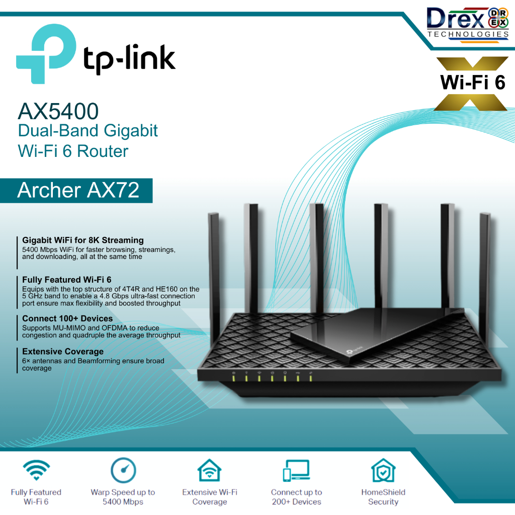 TP-LINK Archer AX72 Dual-Band 6-Stream Gigabit Wifi 6 Router TP-LINK ...