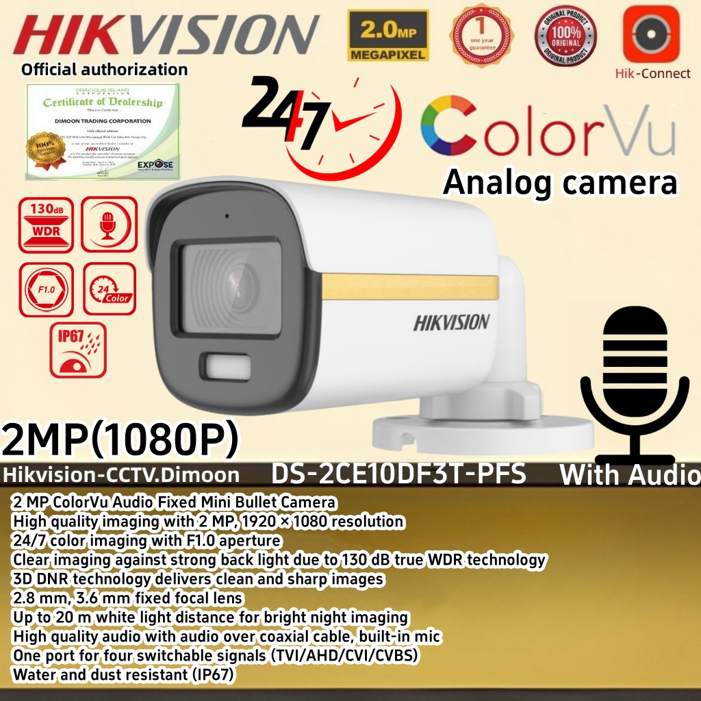 Hikvision 2MP HD Full-color With audio Bullet CCTV Camera outdoor Wired ...