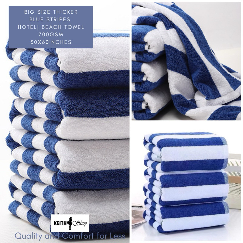 BIG SIZE!!!1PCS THICKER BLUE STRIPES HOTEL POOL TOWEL BEACH TOWEL High ...