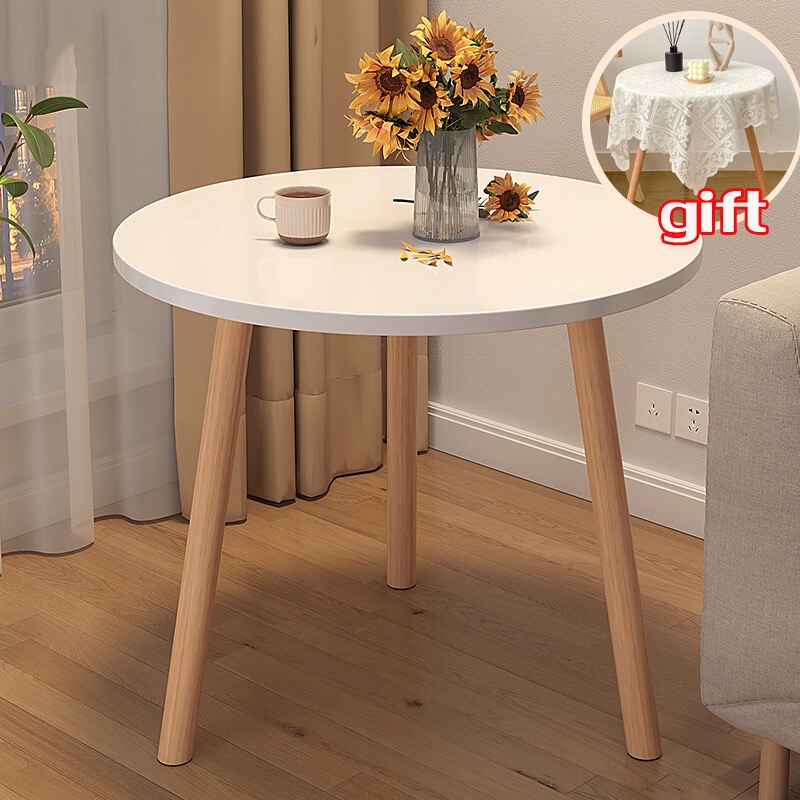 Nordic Small Round Table Solid Wood Coffee Bedside Side Table Wooden ...