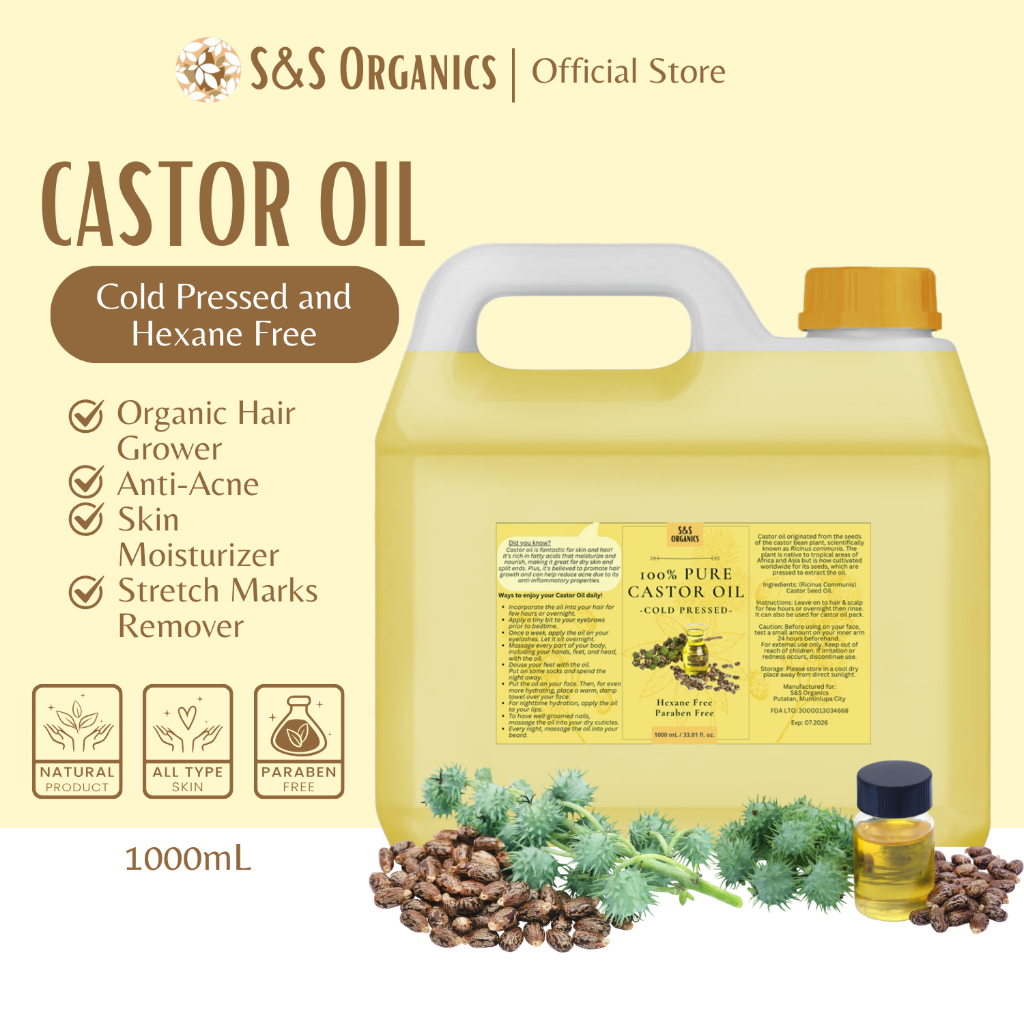 Pure Cold Pressed Castor Oil Organic Hair Grower and Beauty Oil 1000ml ...