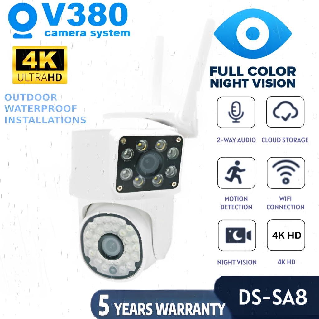 DS-SA8 V380 Pro CCTV Camera 1080P HD PTZ 360 Pan-Tilt Outdoor ...