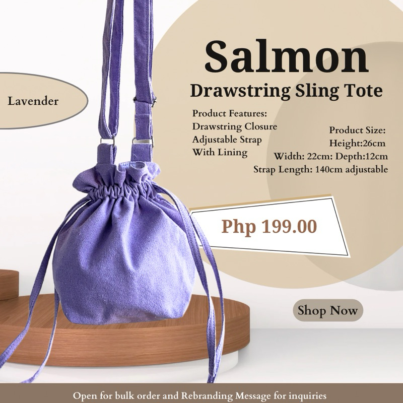 Salmon Canvas Draw String Sling Bag by Vintage Threads(beyond the vines aesthetic) | Shopee ...