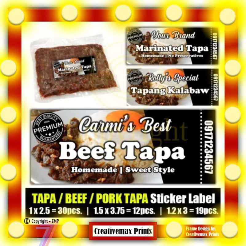 TAPA (Beef / Pork Etc.) Sticker Label (READY-TO-USE | Glossy | Water ...