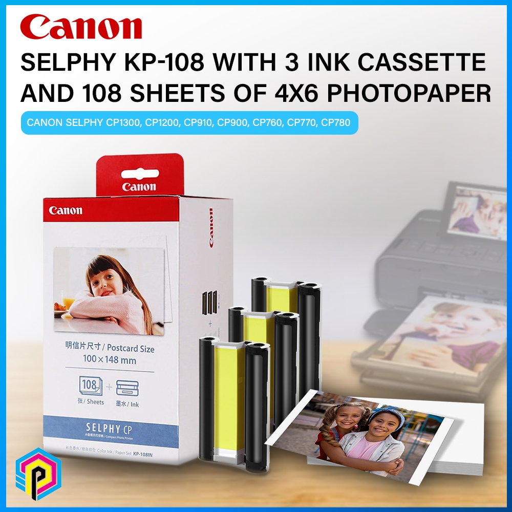 KP108 Canon Selphy 3 InkS Cassette and 108 Sheets of 4” x 6” Photo ...