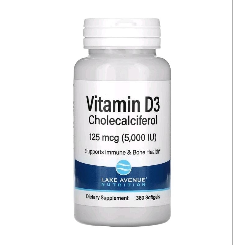 Vitamin D3 (Cholecalciferol), 125 mcg (5,000 IU), 360 Softgels by Lake ...