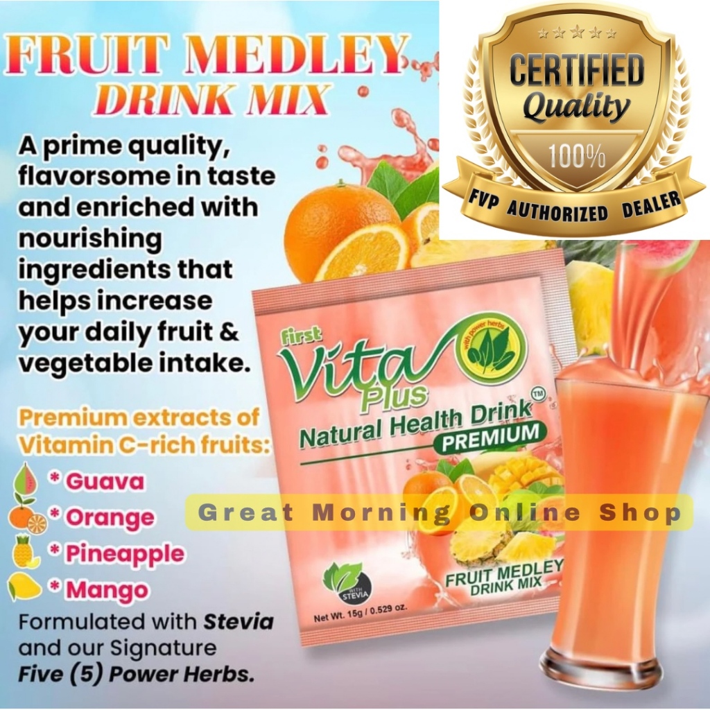 AUTHENTIC First Vita Plus FRUIT MEDLEY with FREE TUMBLER, 20 Sachets x ...