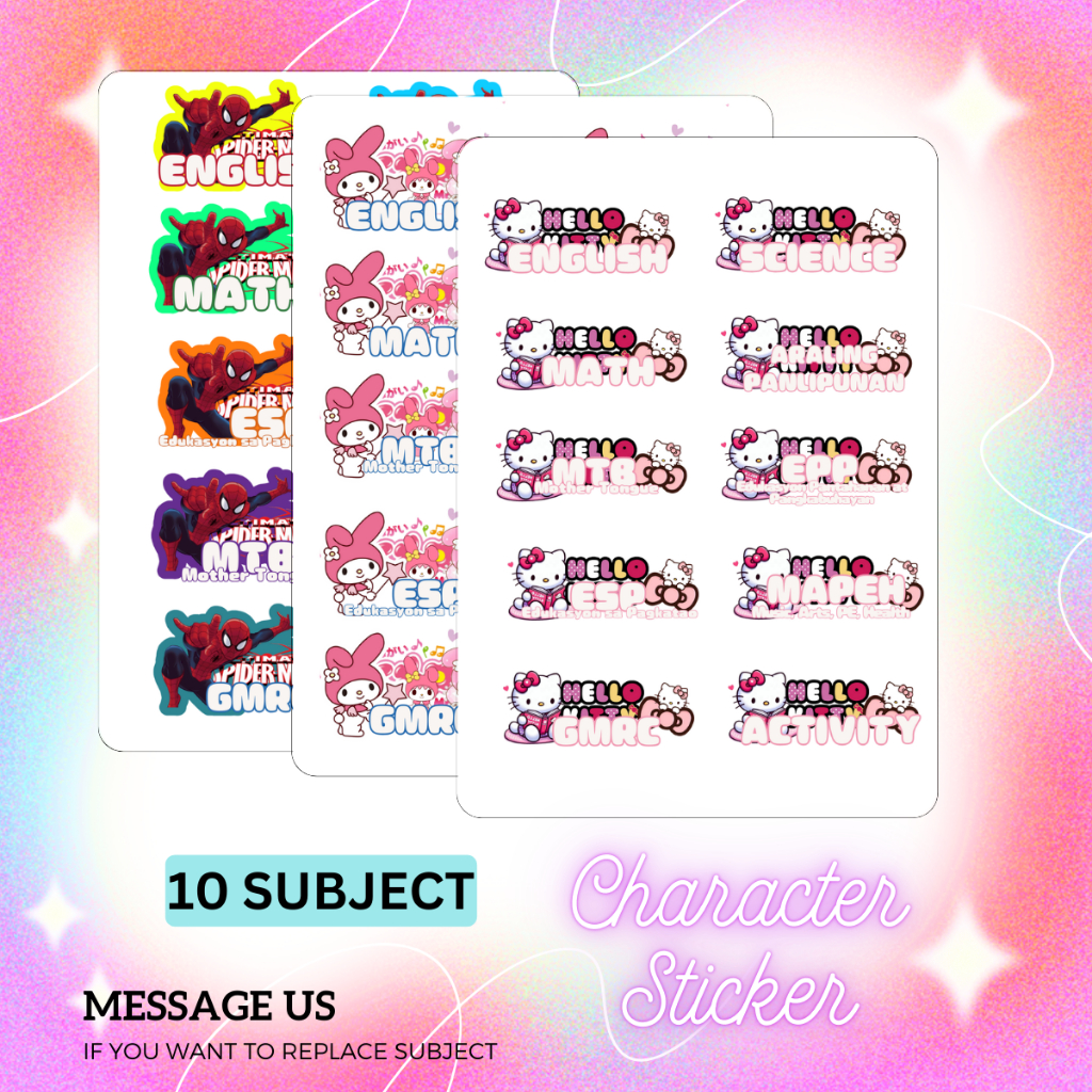 Character Design Customized Notebook Label Sticker for 10 Subjects ...