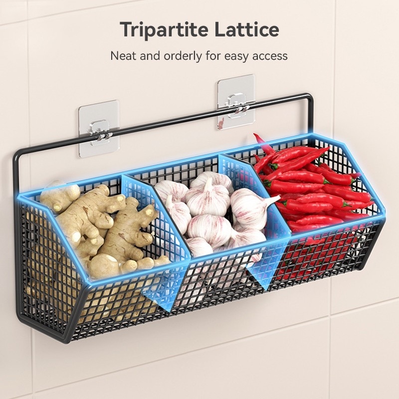 Kitchen condiments organizer rack wall hanging seasoning storage onion ...