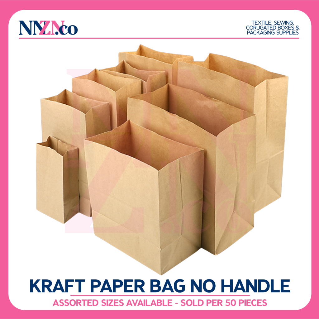 NNZN (50pcs Per Pack) Premium Brown Kraft Paper Bag No Handle Brown ...