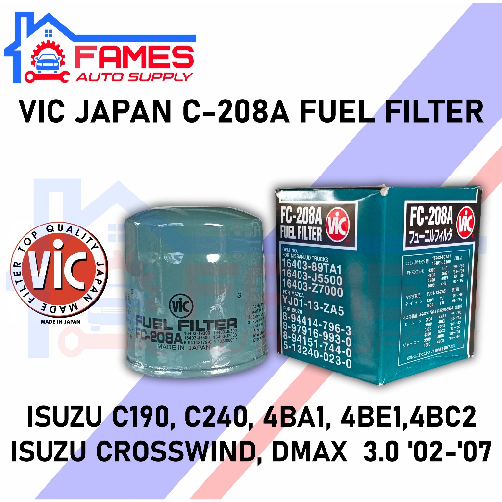 Vic Fuel filter FC-208A isuzu crosswind C190, C240, 4BA1, 4BE1, 4BC2 ...