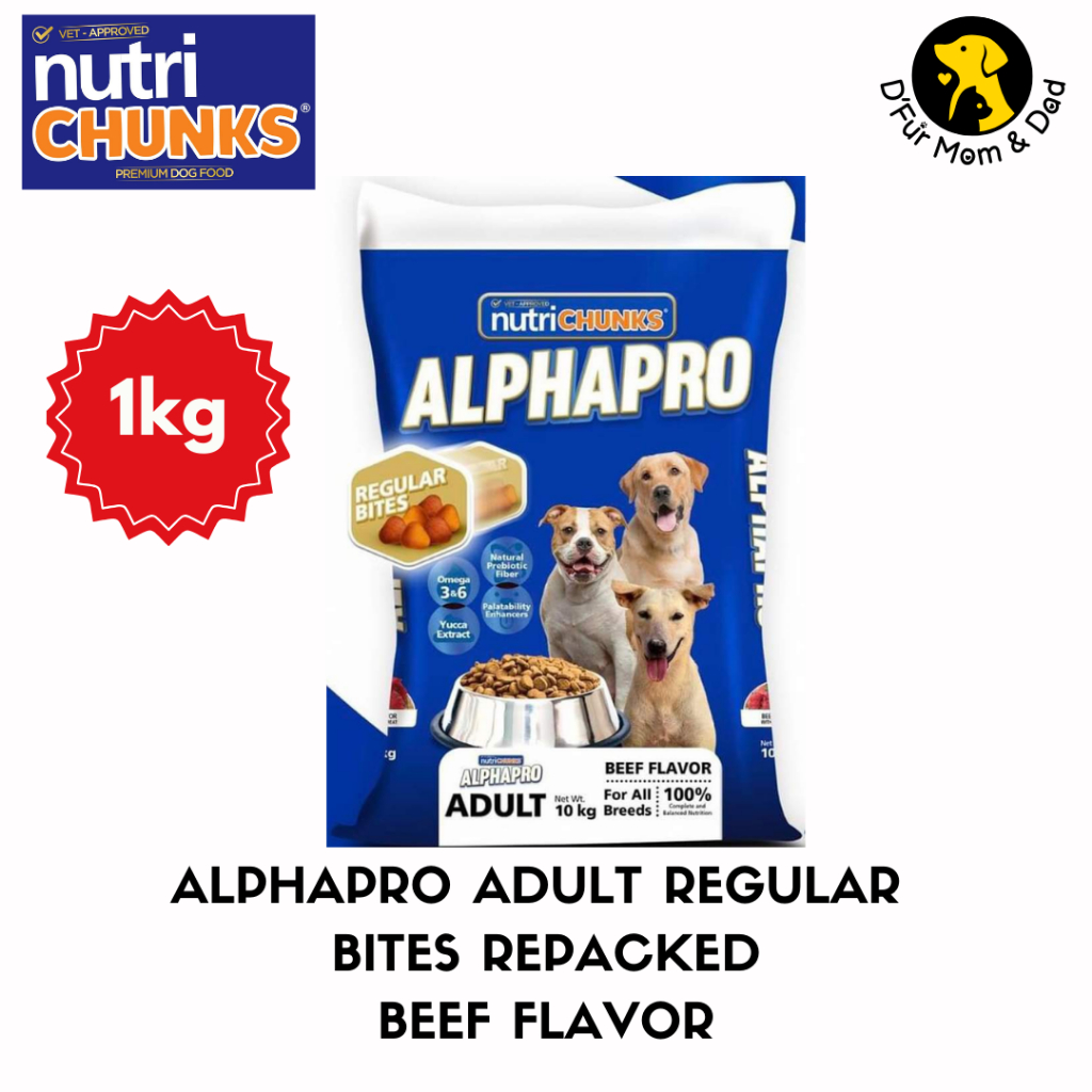 ALPHAPRO Regular Bites Adult Beef 1kg Repacked | Shopee Philippines
